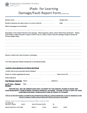 Fillable Online iPads for Learning Damage Report Form Fax Email Print ...