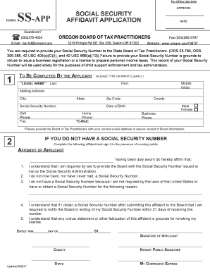 Fillable Online SOCIAL SECURITY AFFIDAVIT APPLICATION Fax Email Print - pdfFiller