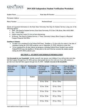 Fillable Online 2019-2020 Independent Student Verification Worksheet ...