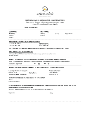 Fillable Online SOLOMON ISLANDS BOOKING AND CONDITIONS FORM Fax Email ...