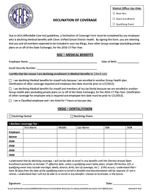 Fillable Online CUSD Declination form 082016 Fax Email Print - pdfFiller