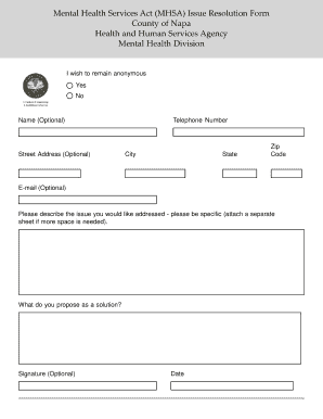 Fillable Online Mental Health Services Act (MHSA) Issue Resolution Form ...