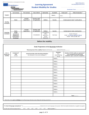 Fillable Online Learning Agreement Learning Agreement Form Student ...