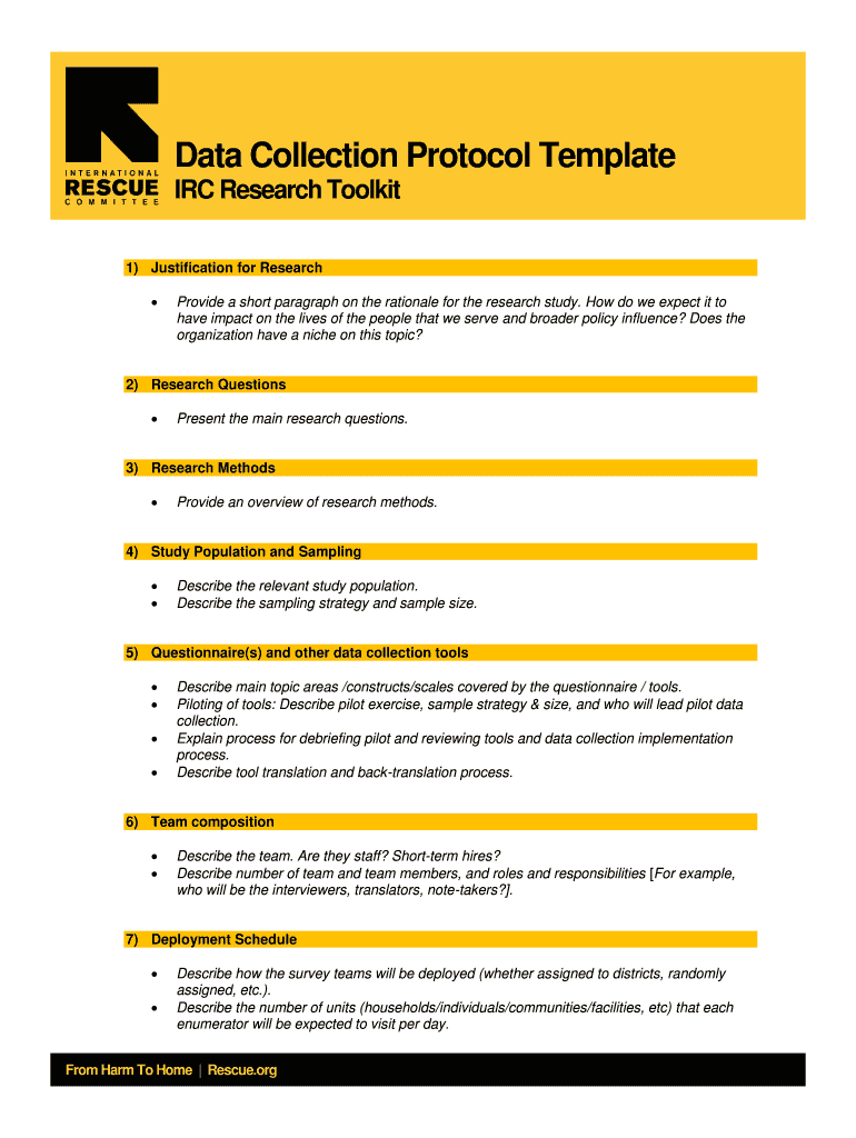 Fillable Online Research data collection protocol templateInternational ...