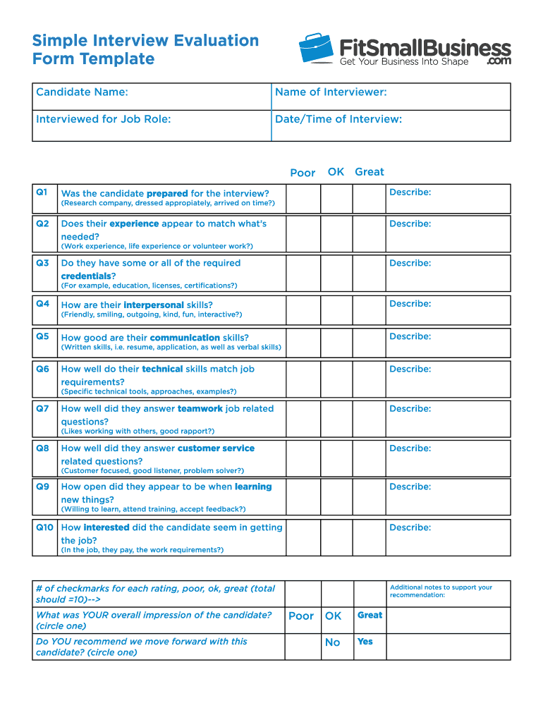 Fillable Online How to create an interview evaluation form (+ free ...