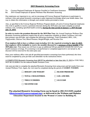 Fillable Online 2019 Biometric Screening Form Fax Email Print - pdfFiller
