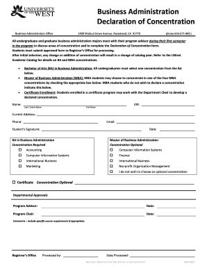 Fillable Online Declaration of Concentration Fax Email Print - pdfFiller