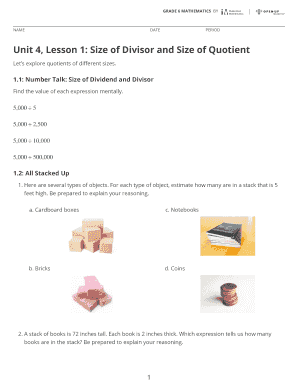 Fillable Online Unit 4, Lesson 1: Size of Divisor and Size of Quotient ...