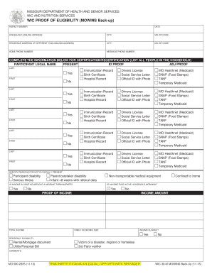 Fillable Online health mo WIC PROOF OF ELIGIBILITY (MOWINS Back-up) Fax ...