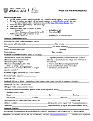 Fillable Online Proof of enrolment requestThe CentreUniversity of ...
