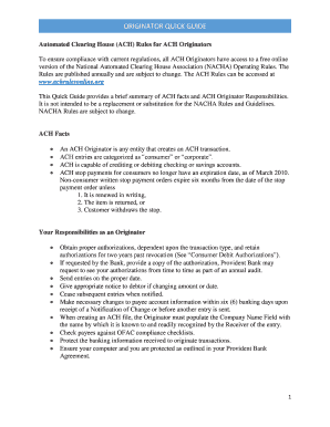 Fillable Online QUICK GUIDE Automated Clearing House (ACH) Rules for ...