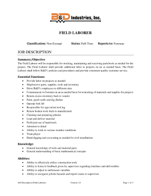 Fillable Online Foreman Job Description Sample Template (FREE ...