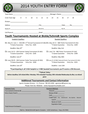 Fillable Online 2014 Youth Sports Complex Tournament Entry Form Fax ...