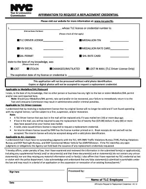 Fillable Online I, , whose TLC license or credential number is: Fax ...