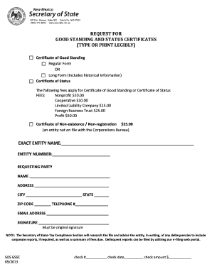 Fillable Online GOOD STANDING AND STATUS CERTIFICATES Fax Email Print ...