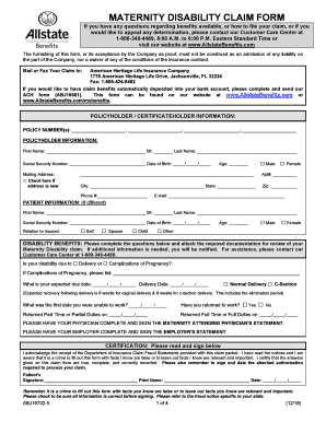 Fillable Online maternity disability claim form - Allstate Benefits Fax ...