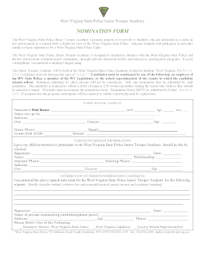 Fillable Online West Virginia State Police Junior Trooper Academy ...