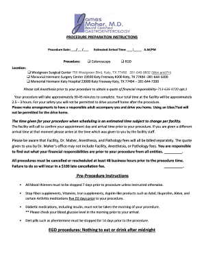 Fillable Online Pre-Procedure Instructions EGD procedures: Nothing to ...