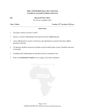 Maktaba Tetea Qt Past Papers - Fill Online, Printable, Fillable, Blank ...
