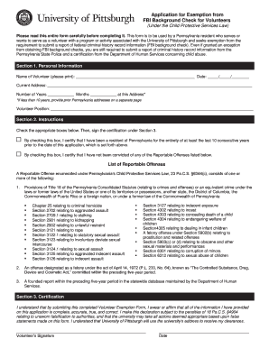 Fillable Online Application for Exemption from FBI Background Check for ...