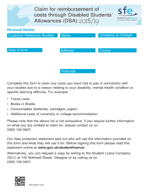 Fillable Online blogs shu ac DSA Claim Forms. - practitioners.slc.co.uk - Student Loans... Fax ...