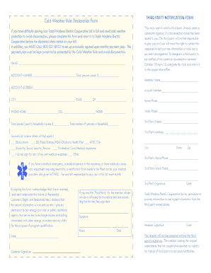 Fillable Online Cold Weather Rule Declaration Form THIRD PARTY ... Fax ...