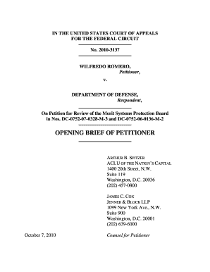 Fillable Online On Petition for Review of the Merit Systems Protection Board Fax Email Print ...
