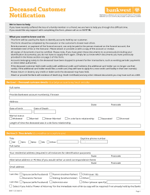 Fillable Online Deceased Customer Notification Form. If you have ...