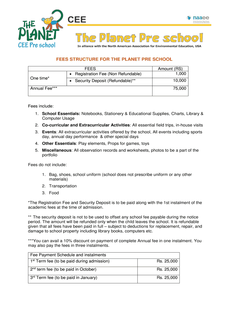 Play School Fees Details Fill Online Printable Fillable Blank 