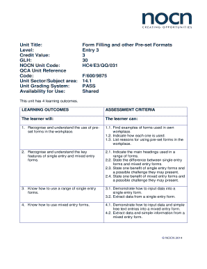 Fillable Online Unit Title: Form Filling and other Pre-set Formats GLH ...