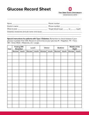 Fillable Online Glucose Record Sheet Fax Email Print - pdfFiller