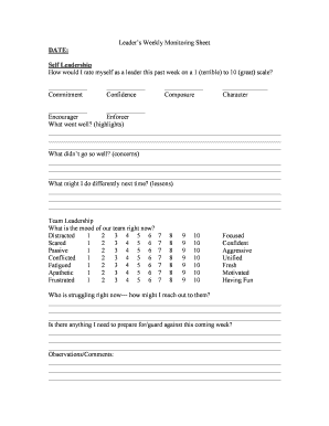 Fillable Online Leaders Weekly Monitoring Sheet Fax Email Print - pdfFiller