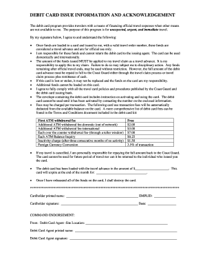 Fillable Online DEBIT CARD ISSUE INFORMATION AND ACKNOWLEDGEMENT Fax ...