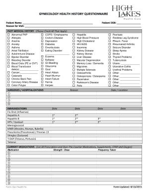 Fillable Online GYNECOLOGY HEALTH HISTORY QUESTIONNAIRE Fax Email Print ...