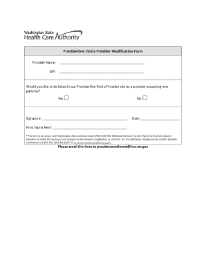 Fillable Online ProviderOne Find a Provider Modification Form Fax Email ...