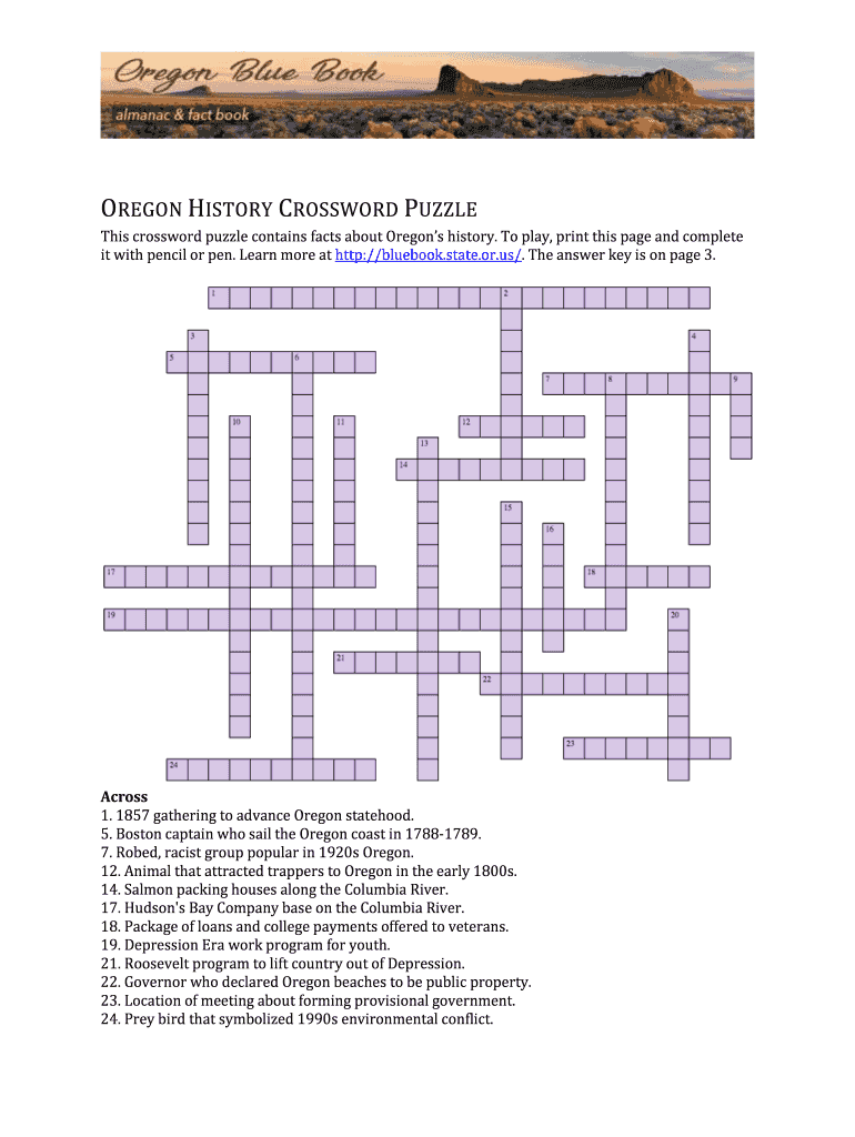 Fillable Online Oregon History Crossword Puzzle - Oregon Secretary of ...