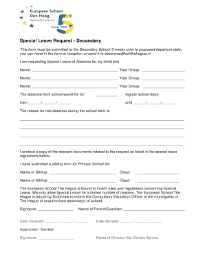 Fillable Online Special Leave Request - Secondary Fax Email Print ...