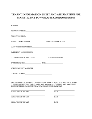 Fillable Online TENANT INFORMATION SHEET AND AFFIRMATION FOR Fax Email ...
