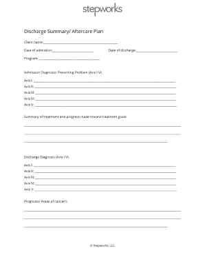 Fillable Online Discharge Summary/ Aftercare Plan Fax Email Print ...