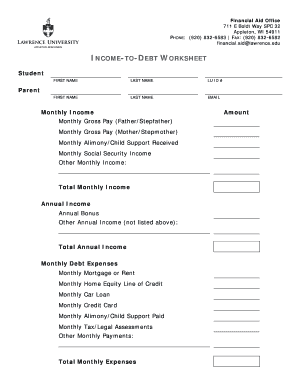 Fillable Online Income-to-Debt Worksheet.docx Fax Email Print - pdfFiller