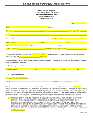 Fillable Online Elective Treatment/Surgery Admission Form Fax Email ...