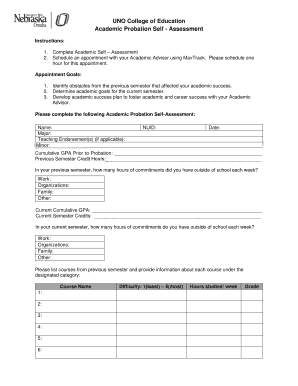 Fillable Online UNO College of Education Academic Probation Self ...