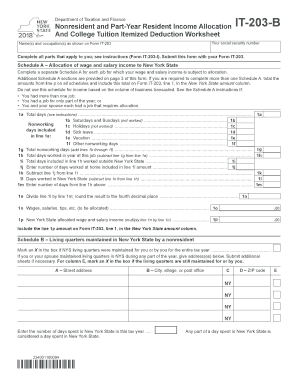 Fillable Online Form IT-203-B:2018:Nonresident and Part-Year Resident ...