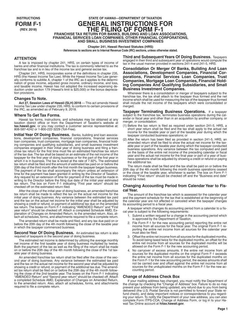 Fillable Online Form F-1 Instructions, Rev 2018, General Instructions ...