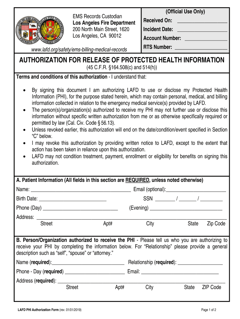 CA LAFD PHI Authorization Form 2019-2022 - Fill and Sign Printable ...