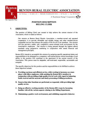 Fillable Online Billing Clerk job description templateWorkable Fax ...