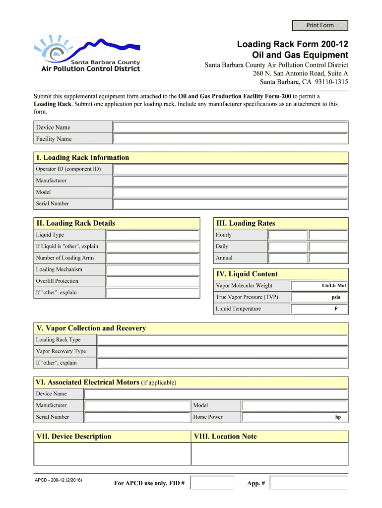 Fillable Online APCD Form 200-12. Loading Rack Application Form Fax ...