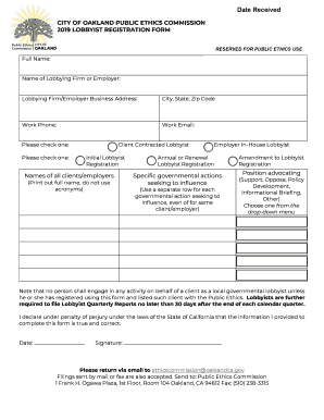 Fillable Online 2019 LOBBYIST REGISTRATION FORM Fax Email Print - pdfFiller