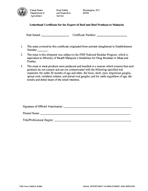 Fillable Online Official Meat Inspection Certificate forms from the ...