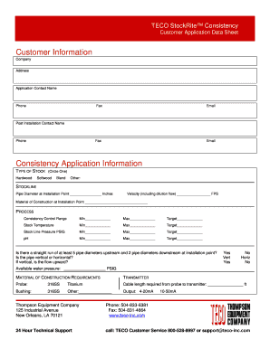 Fillable Online TECO Consistency Customer Application Data Sheet PDF ...